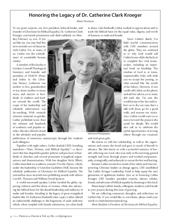 (PDF) Honoring the Legacy of Dr. Catherine Clark Kroeger