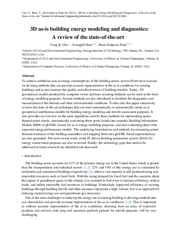 (PDF) 3D as-is building energy modeling and diagnostics: A review of ...