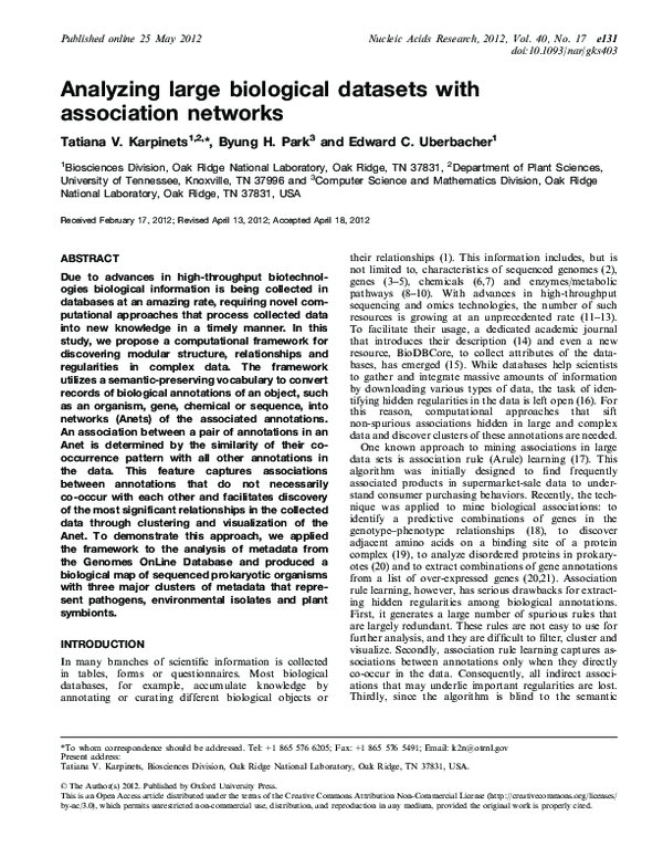 Pdf Analyzing Large Biological Datasets With Association Networks
