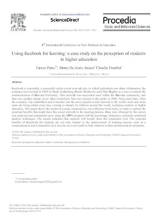 (PDF) Using facebook for learning: a case study on the perception of ...