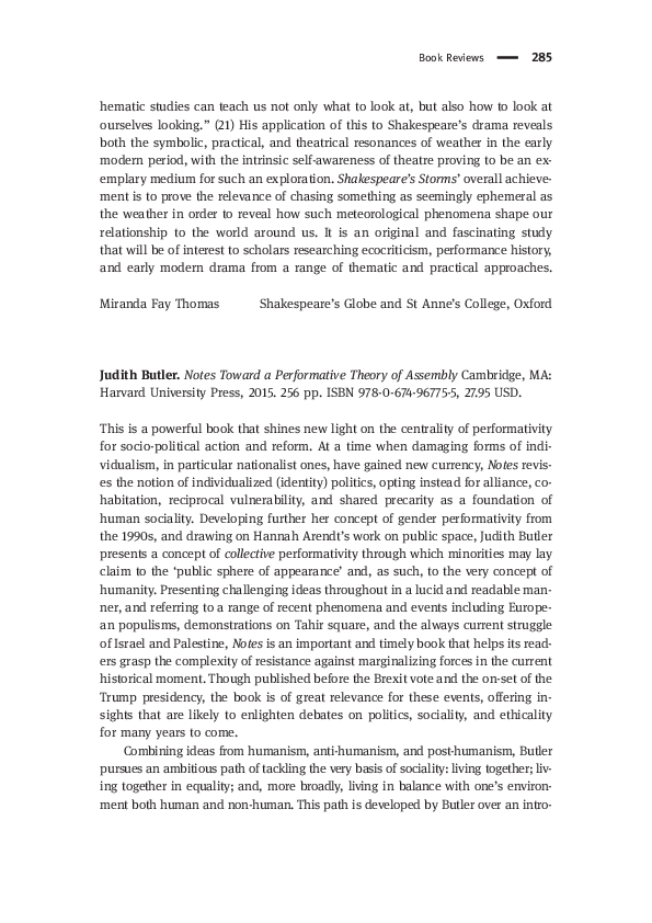 (PDF) Review: Judith Butler: Notes Toward a Performative Theory of Assembly
