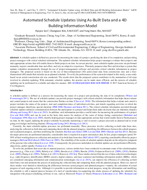 (PDF) Automated Schedule Updates Using As-Built Data and a 4D Building ...