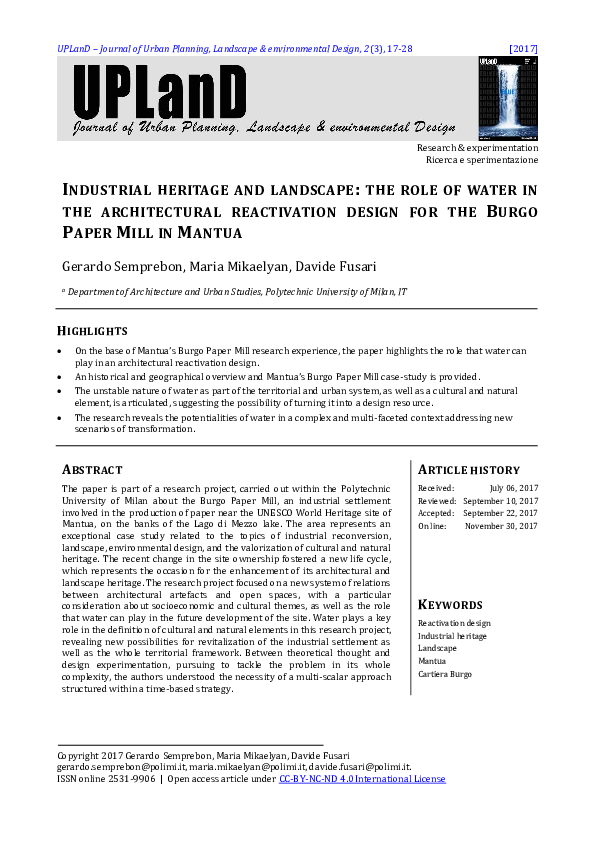 (PDF) Industrial Heritage and Landscape: The Role of Water in the ...