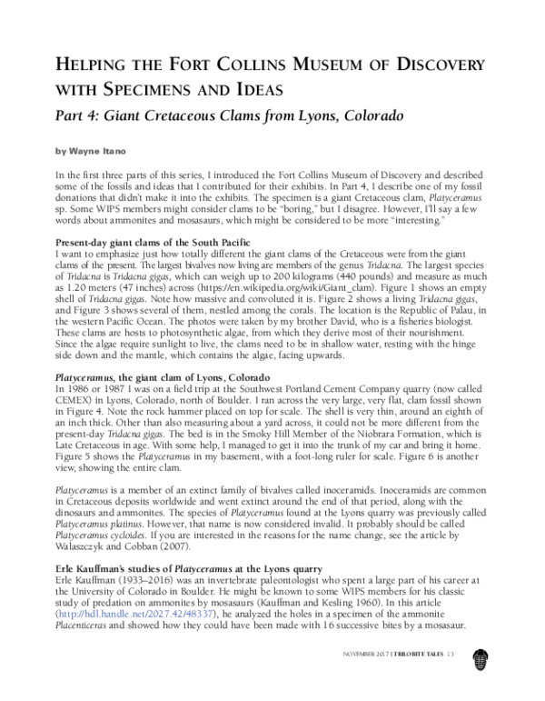 (PDF) HELPING THE FORT COLLINS MUSEUM OF DISCOVERY WITH SPECIMENS AND ...