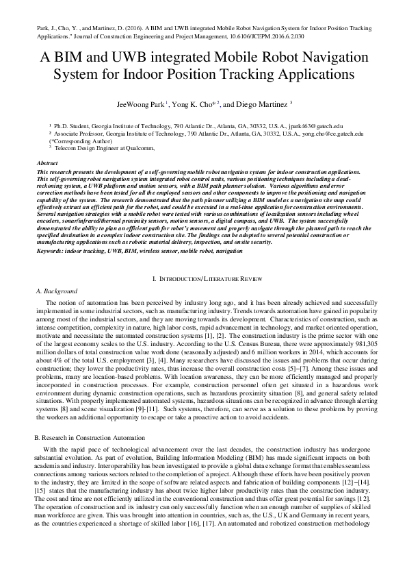 (PDF) A BIM and UWB integrated Mobile Robot Navigation System for Indoor Position Tracking ...