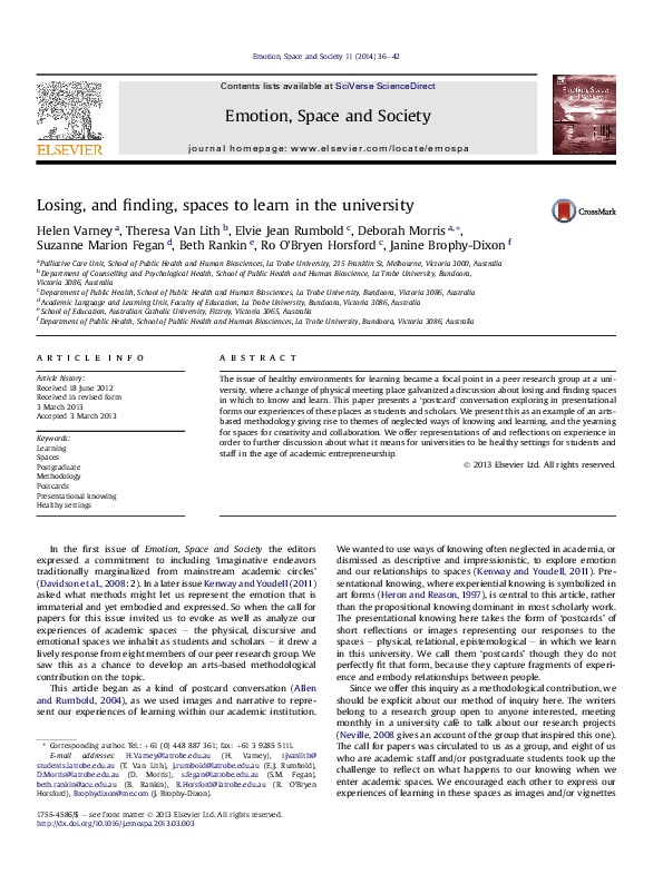 (PDF) Losing, and finding, spaces to learn in the university