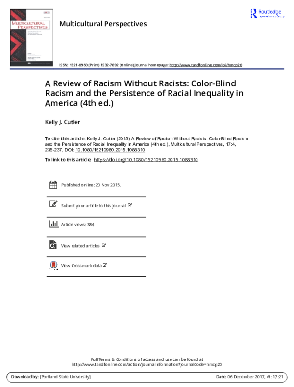 (PDF) A review of racism without racists: Color-blind racism and the ...