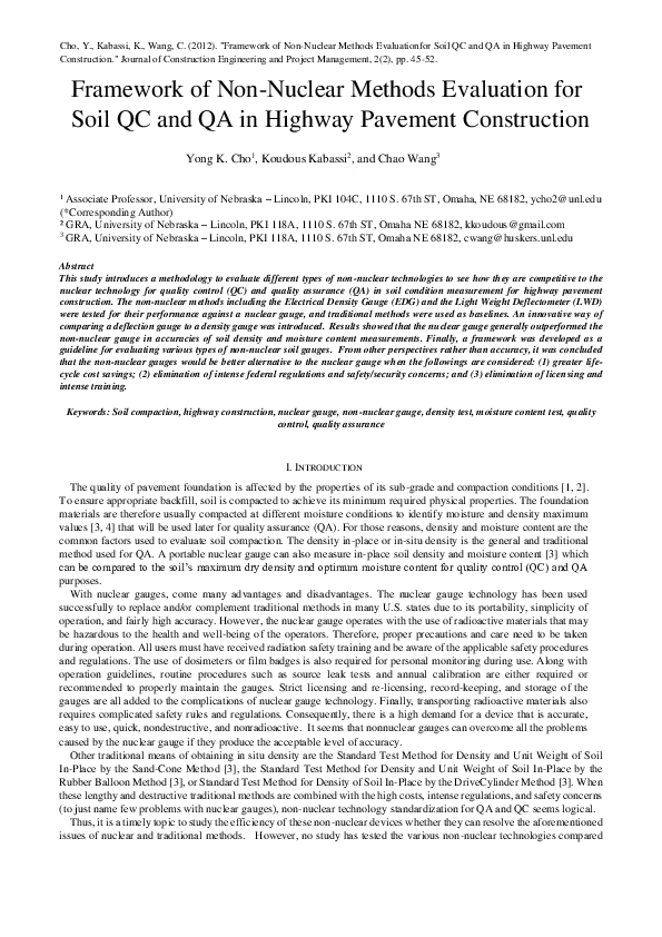 (PDF) Framework of Non-Nuclear Methods Evaluation for Soil QC and QA in Highway Pavement ...