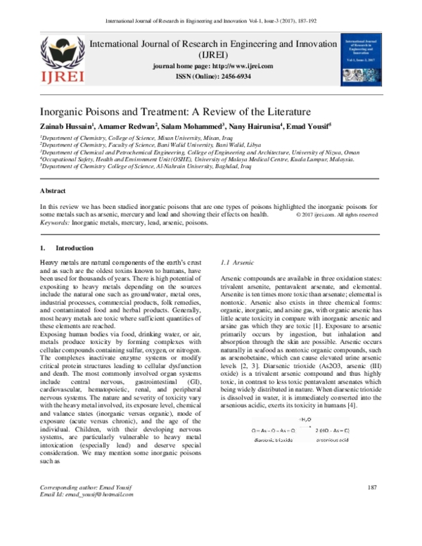 (PDF) Inorganic Poisons and Treatment: A Review of the Literature