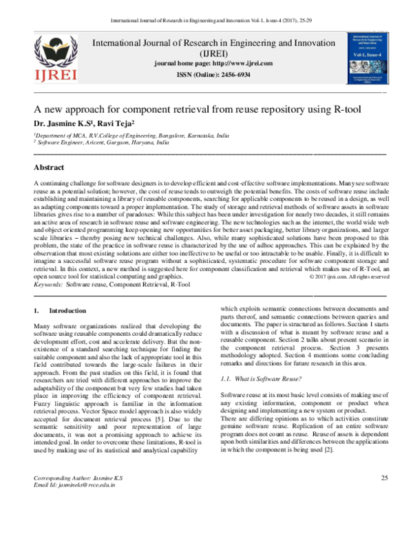 Pdf A New Approach For Component Retrieval From Reuse Repository Using R Tool