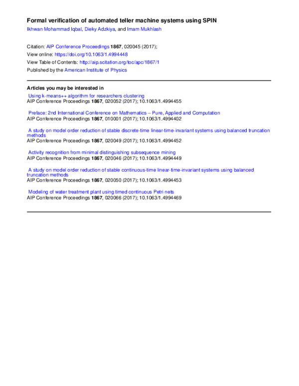 (PDF) Formal verification of automated teller machine systems using SPIN