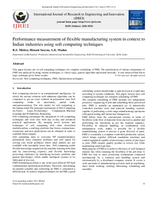 (PDF) Performance measurement of flexible manufacturing system in context to Indian industries ...
