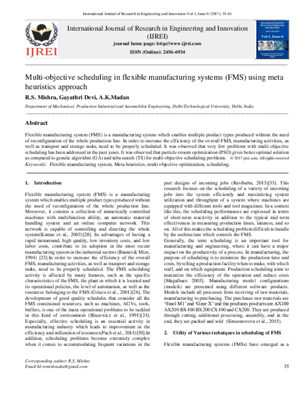 (PDF) Multi-objective scheduling in flexible manufacturing systems (FMS) using meta heuristics ...