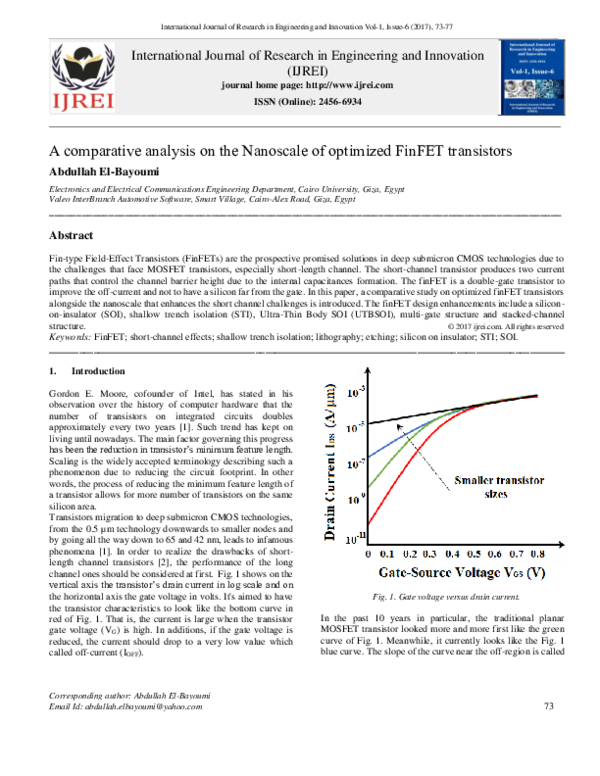 (PDF) A comparative analysis on the Nanoscale of optimized FinFET transistors