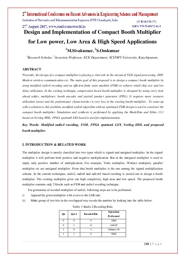 Pdf Design And Implementation Of Compact Booth Multiplier For Low Power Low Area And High Speed