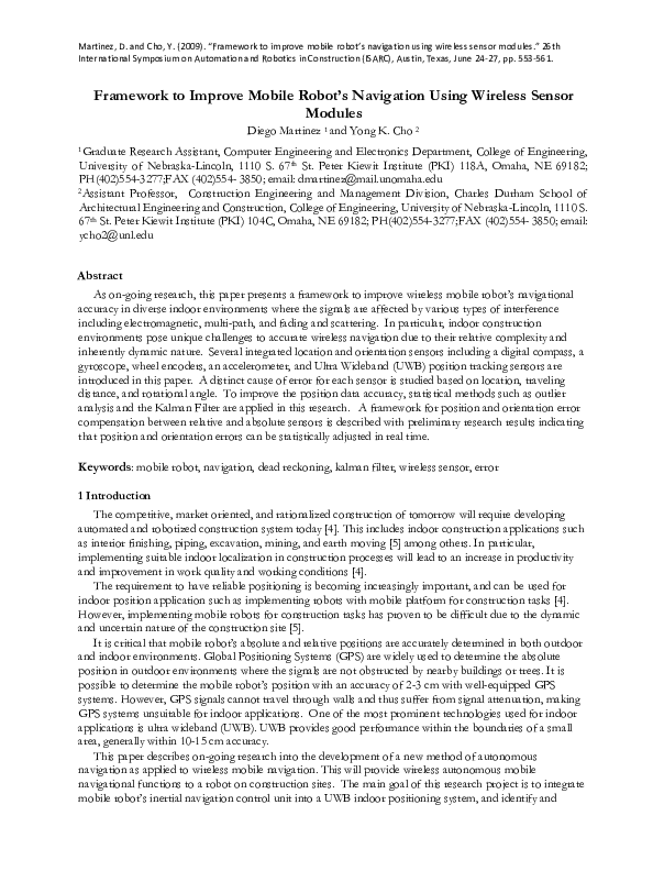 Pdf Framework To Improve Mobile Robots Navigation Using Wireless Sensor Modules Yong K Cho
