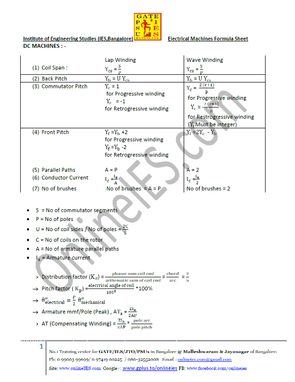 Electrical Formula Sheet