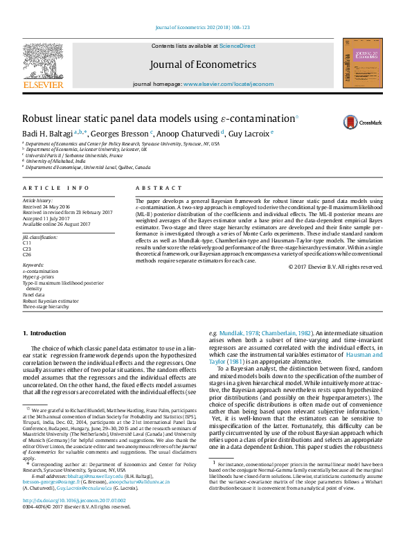 (PDF) Robust linear static panel data models using ε-contamination