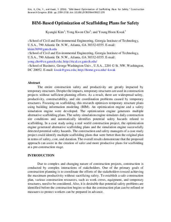 (PDF) BIM-Based Optimization of Scaffolding Plans for Safety