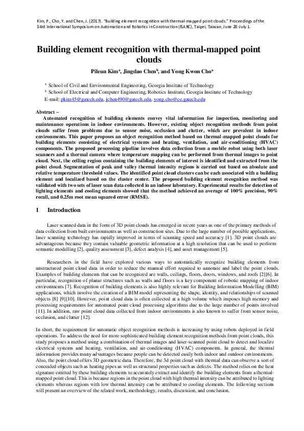 (PDF) Building element recognition with thermal-mapped point clouds