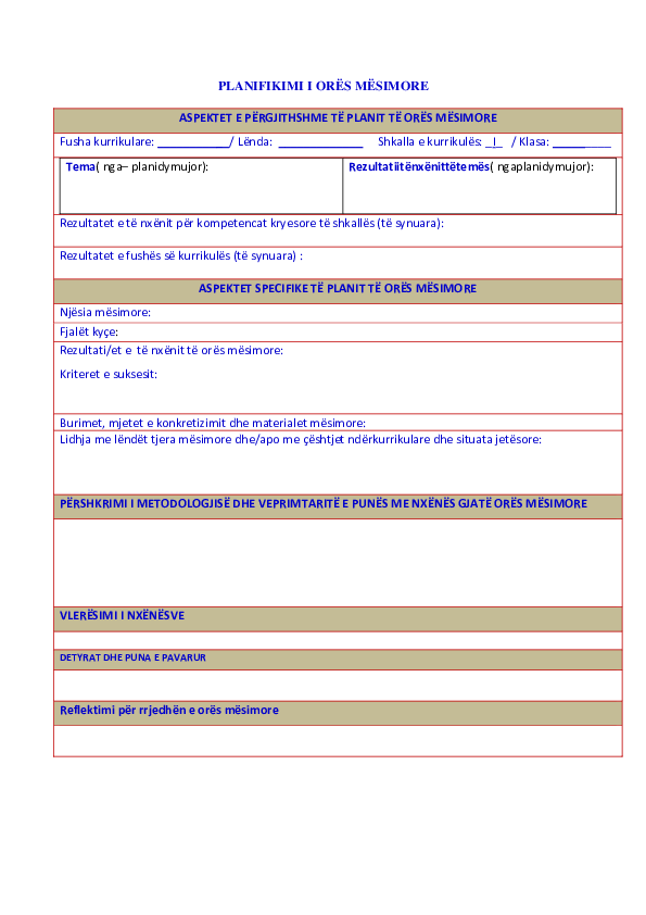 (DOC) PLANIFIKIMI I ORËS MËSIMORE