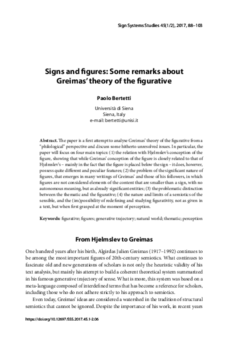 (PDF) Signs and figures: Some remarks about Greimas' theory of the ...