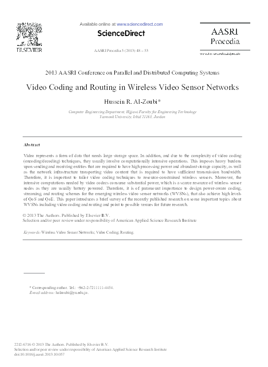 (PDF) Video Coding and Routing in Wireless Video Sensor Networks