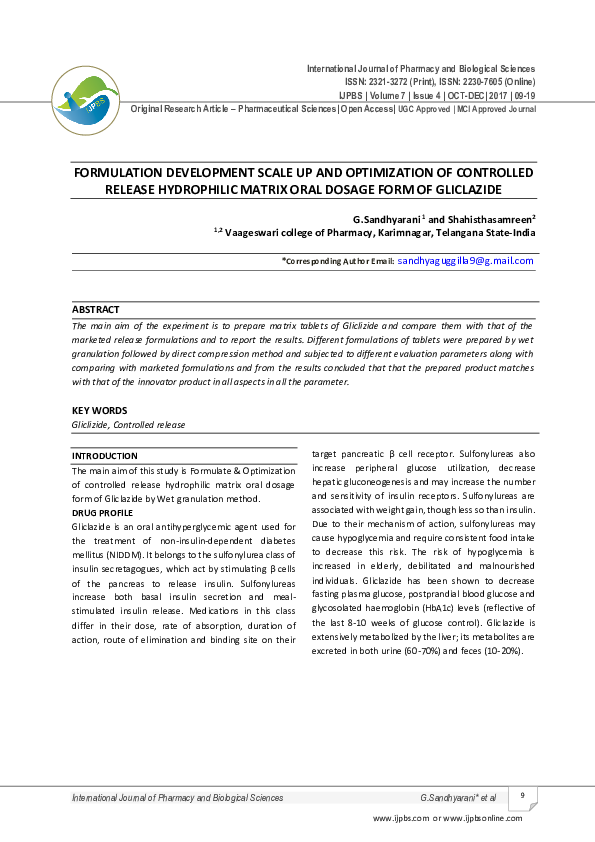 Pdf Formulation Development Scale Up And Optimization Of Controlled Release Hydrophilic Matrix