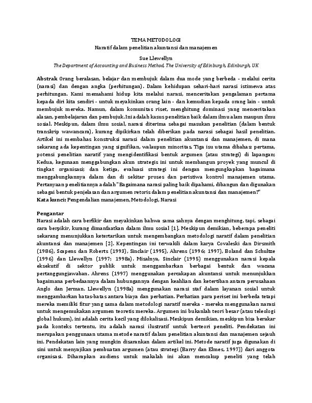 (DOC) TEMA METODOLOGI Naratif dalam penelitian akuntansi dan manajemen