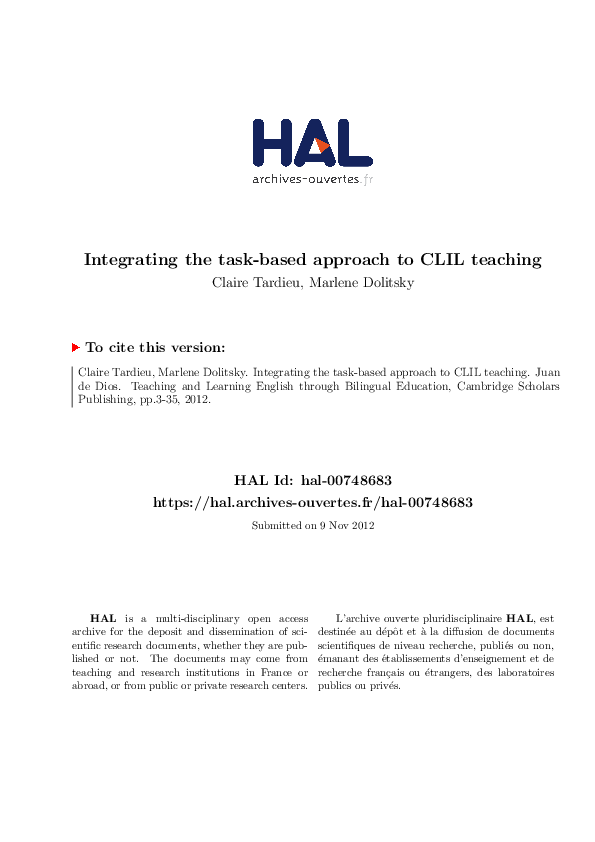 (PDF) Integrating the task-based approach to CLIL teaching