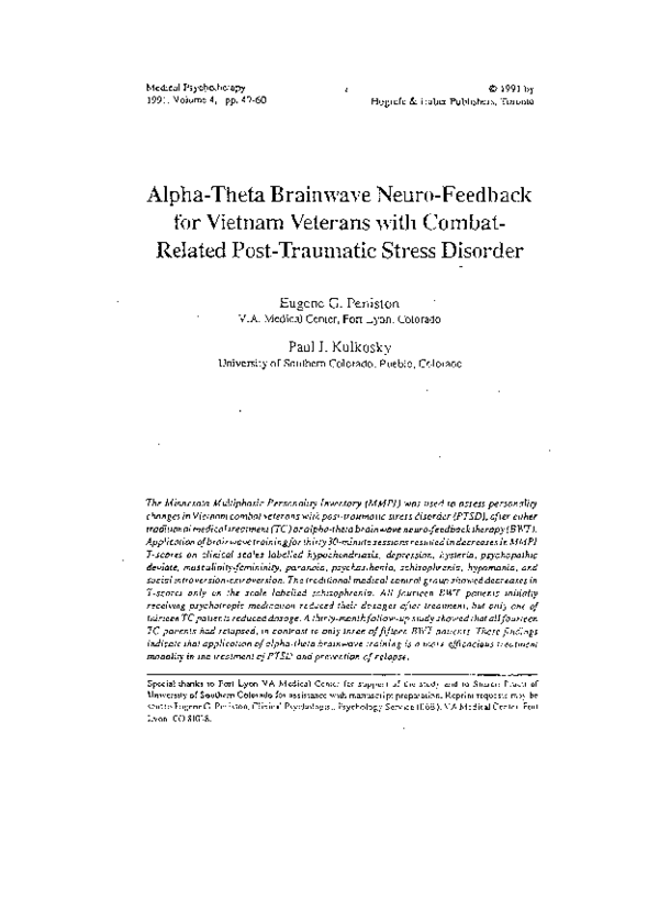 (PDF) Alpha-Theta Brainwave Neuro-Feedback for Vietnam Veterans with ...