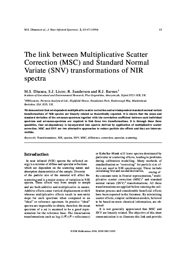 (PDF) The link between Multiplicative Scatter Correction (MSC) and ...