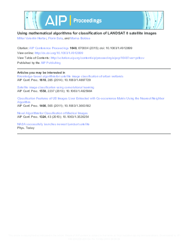 Pdf Using Mathematical Algorithms For Classification Of Landsat 8