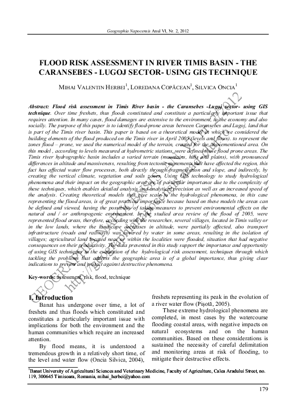 (PDF) FLOOD RISK ASSESSMENT IN RIVER TIMIS BASIN -THE CARANSEBES -LUGOJ ...