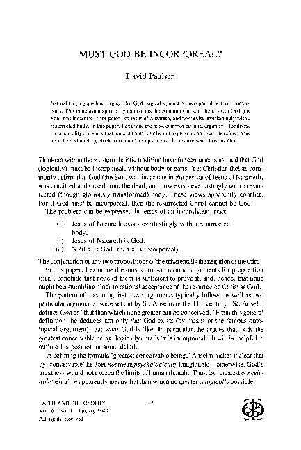 (PDF) Must God Be Incorporeal?