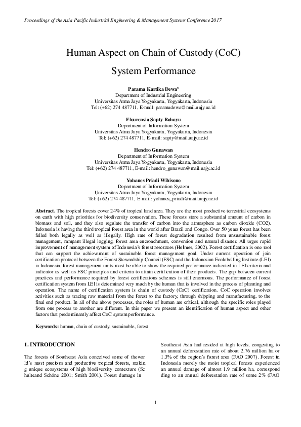(PDF) Human Aspect on Chain of Custody (CoC) System Performance