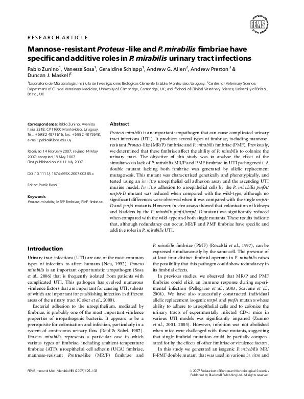 (PDF) Mannose-resistant Proteus -like and P. mirabilis fimbriae have ...