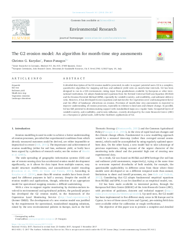 (PDF) The G2 erosion model: An algorithm for month-time step assessments