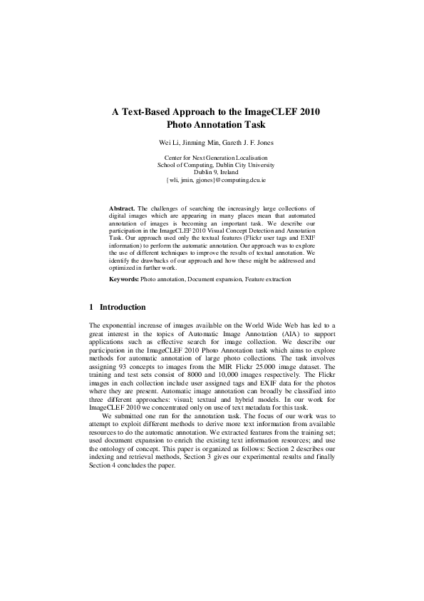 (PDF) A multimedia IR-based system for the Photo Annotation Task at ImageCLEF2013 | X. Benavent ...