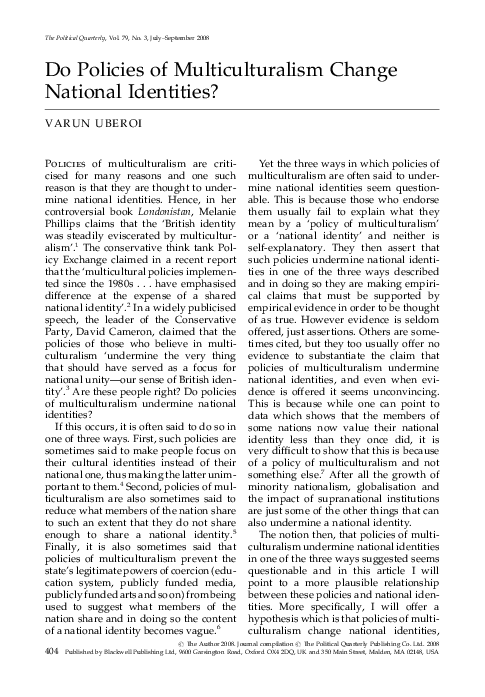 (PDF) Do Policies of Multiculturalism Change National Identities