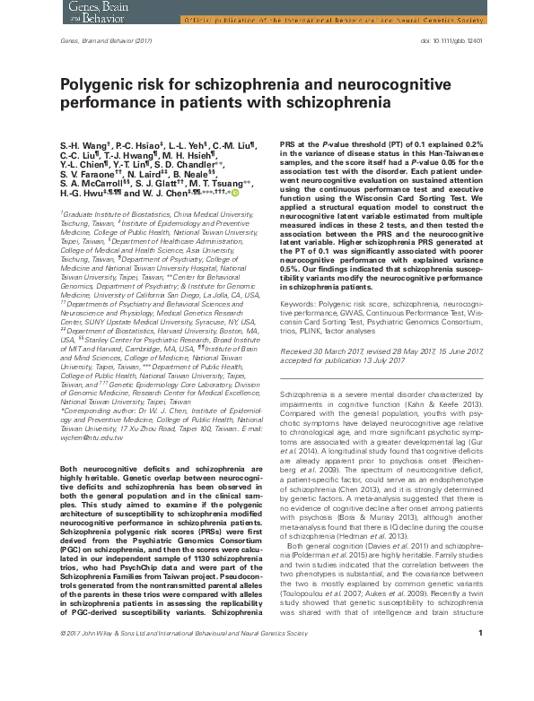 (PDF) Polygenic risk for schizophrenia and neurocognitive performance ...