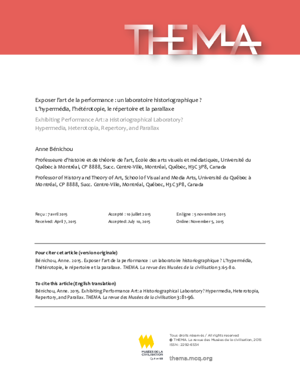 (PDF) Anne Bénichou. "Exposer l'art de la performance: un laboratoire ...