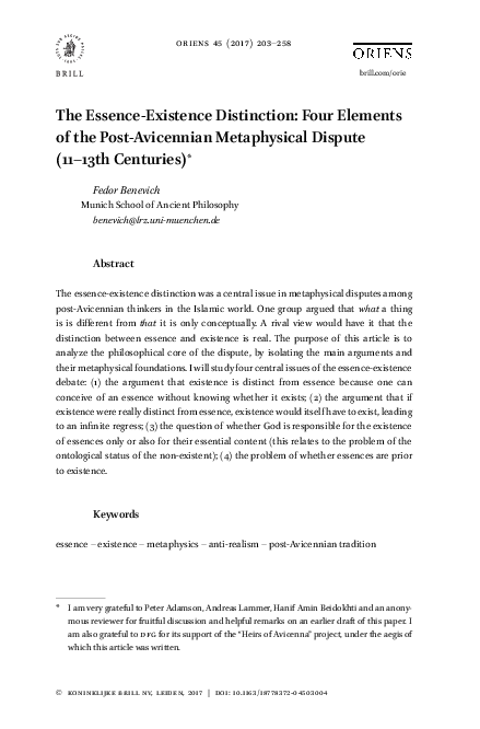 (PDF) The Essence-Existence Distinction: Four Elements of the Post ...