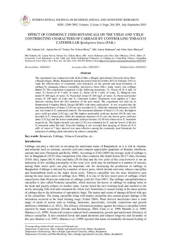 Pdf Effect Of Commonly Used Botanicals On The Yield And Yield
