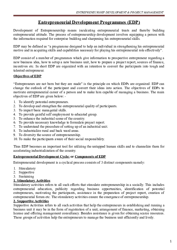 (DOC) Entrepreneurial Development Programmes (EDP