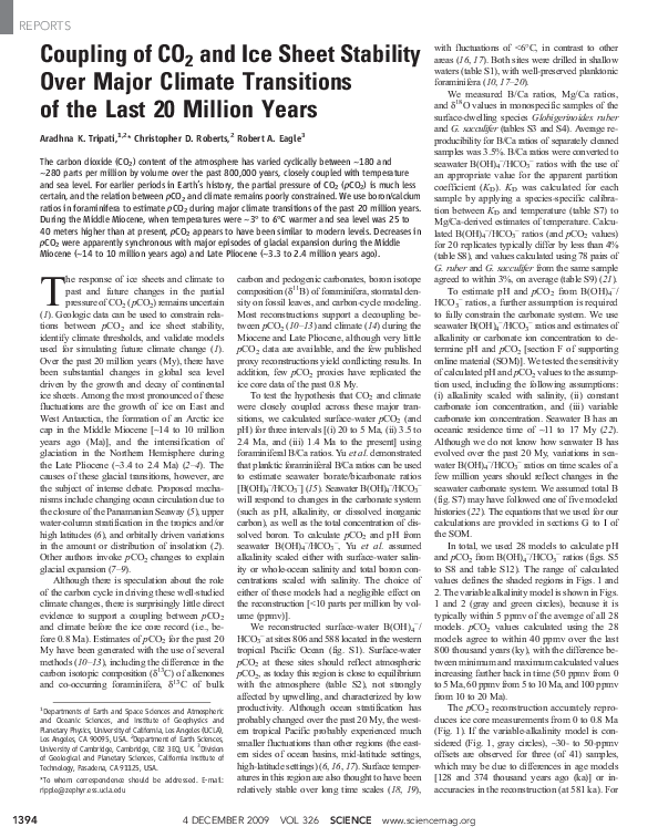 (PDF) Coupling of CO 2 and Ice Sheet Stability Over Major Climate ...