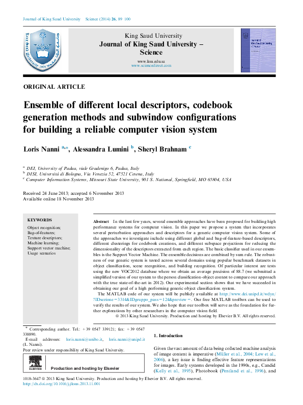 (PDF) Ensemble of different local descriptors, codebook generation methods and subwindow ...