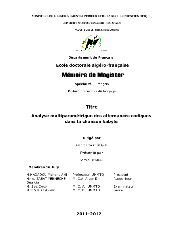 (PDF) MINISTERE DE L'ENSEIGNEMENT SUPERIEUR ET DE LA RECHERCHE SCIENTIFIQUE UNIVERSITE MOULOUD ...