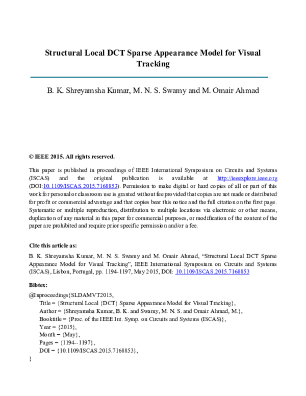 Pdf Robust Visual Tracking Using Structurally Random Projection And Weighted Least Squares
