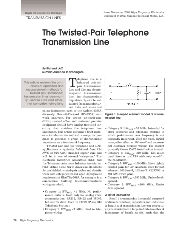 (PDF) The Twisted-Pair Telephone Transmission Line